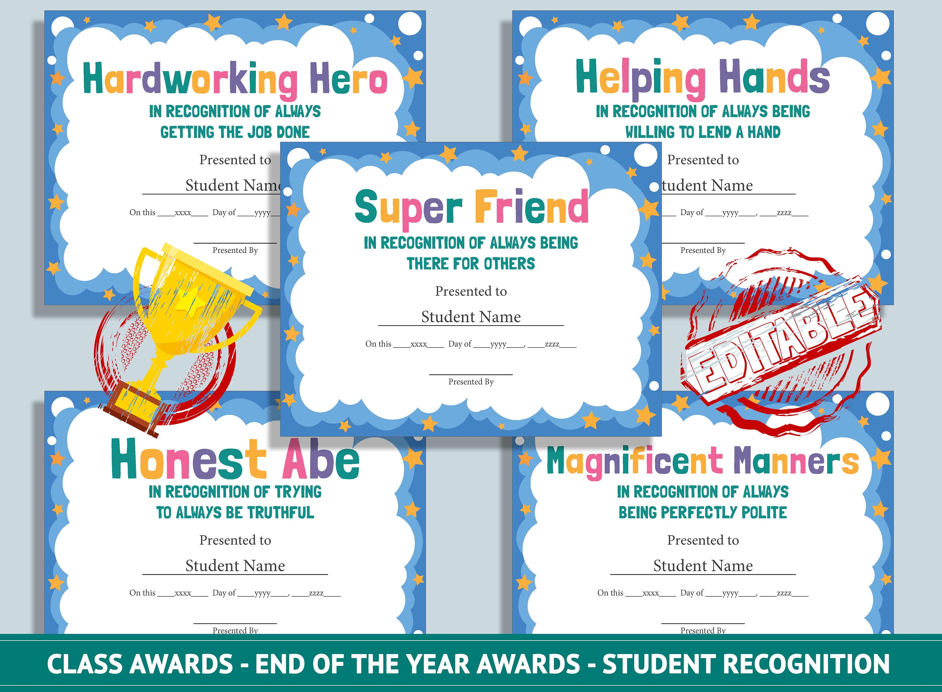 26 Editable Class Awards End of the Year Awards Student Recognition ...