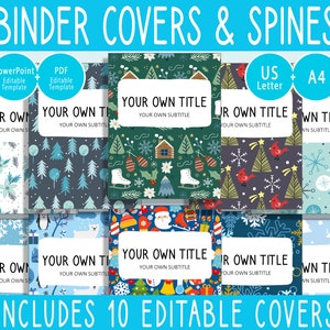 10 Editable Winter Pattern Binder Covers, Includes 1, 1.5, 2" Spines ...