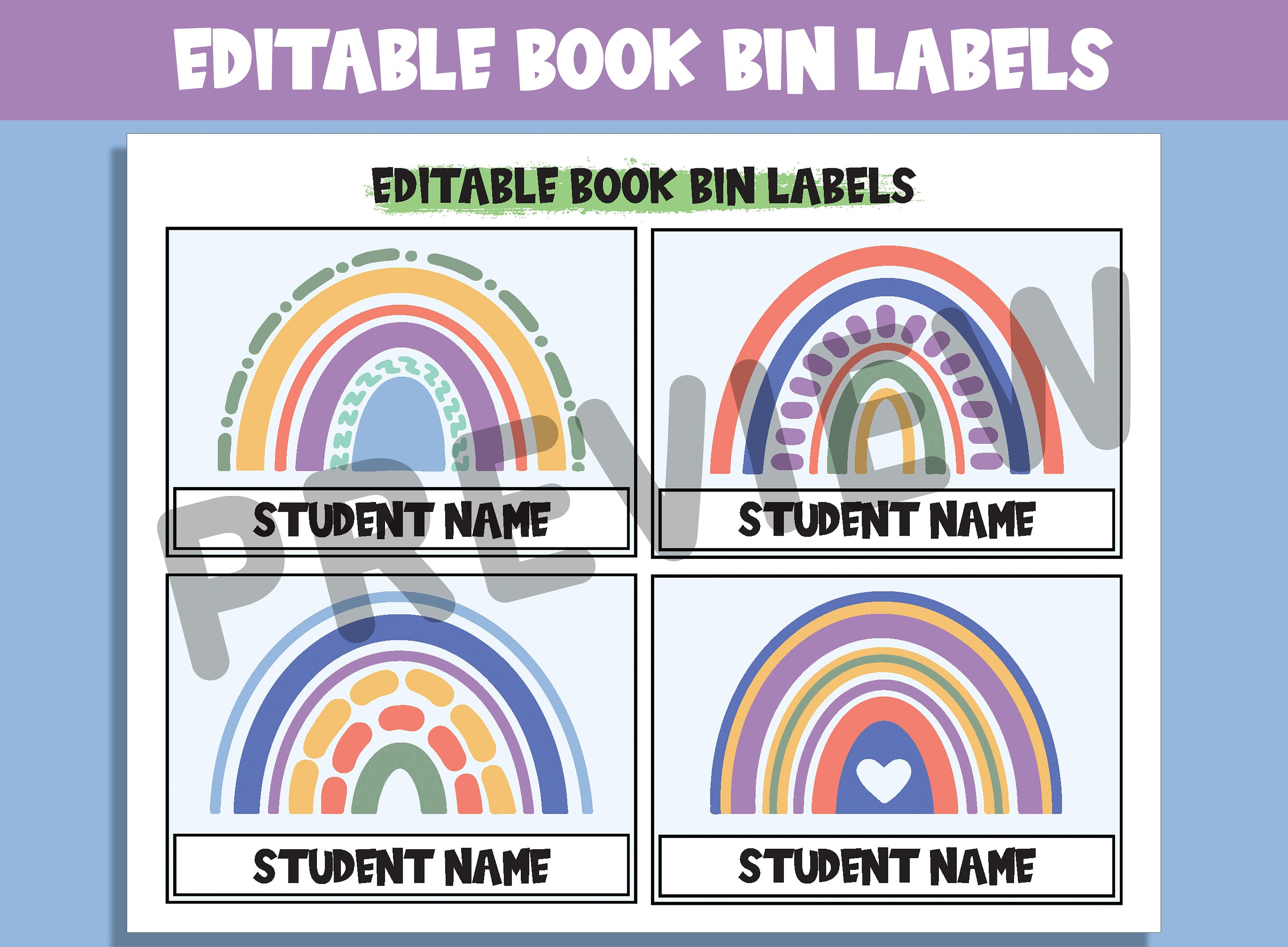 Editable Pastel Rainbow Book Bin Labels: 16 Customizable - Etsy