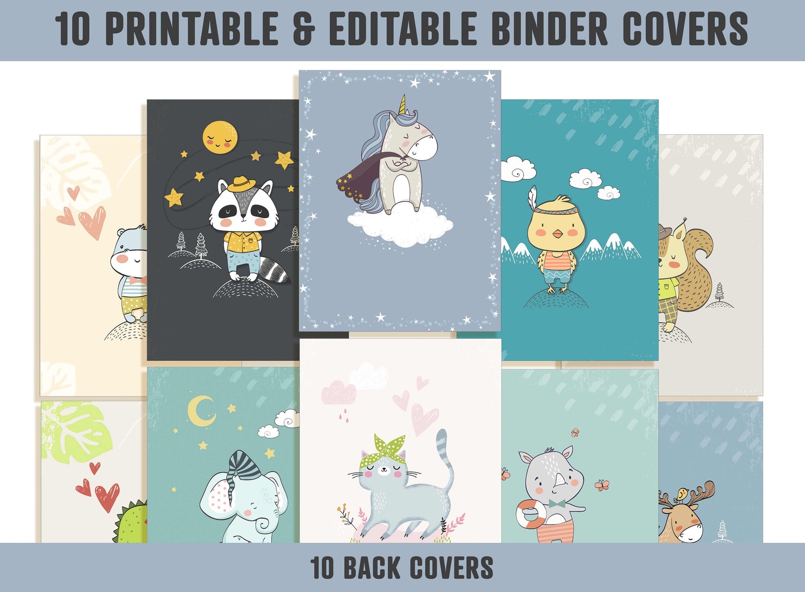 Animal Binder Cover, 10 Printable/editable Coversspines, Binder Insert ...