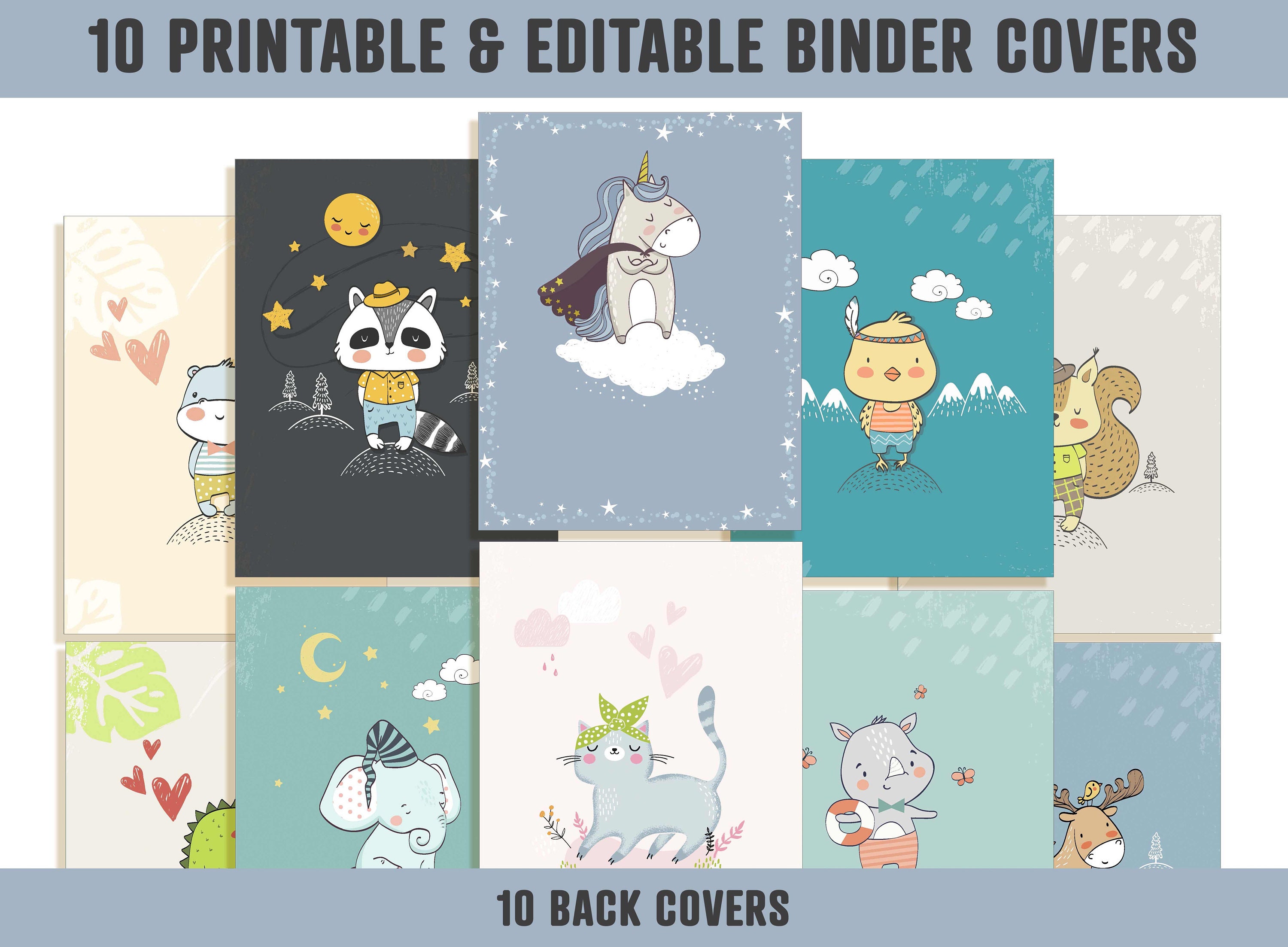 Animal Binder Cover, 10 Printable/editable Coversspines, Binder Insert ...