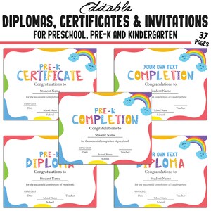 37 Editable Kindergarten, Pre-k, and Preschool Diplomas, Certificates ...