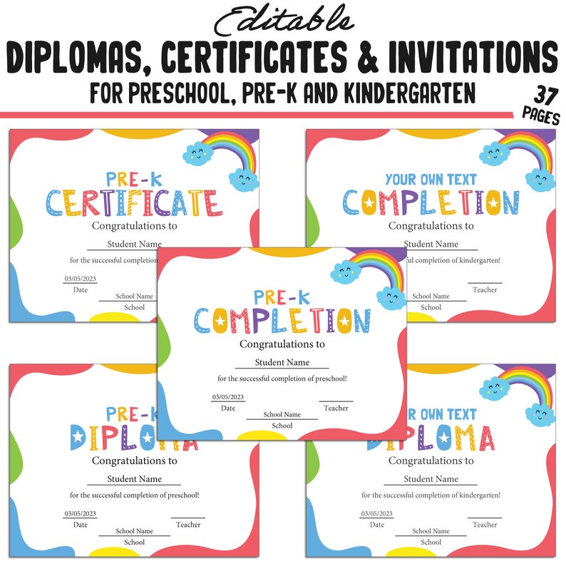 37 Editable Kindergarten, Pre-k, and Preschool Diplomas, Certificates ...