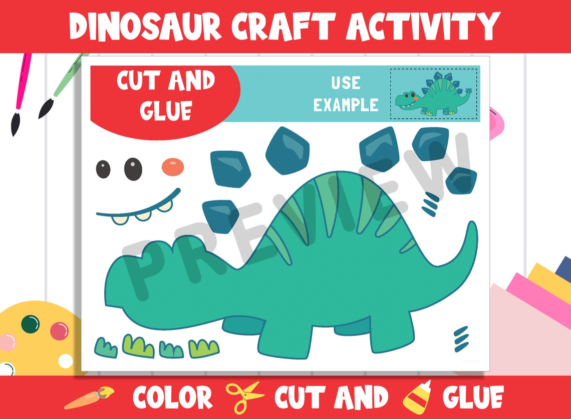 Cute Baby Dinosaur Craft Activity Color, Cut, and Glue for Prek to 2nd ...