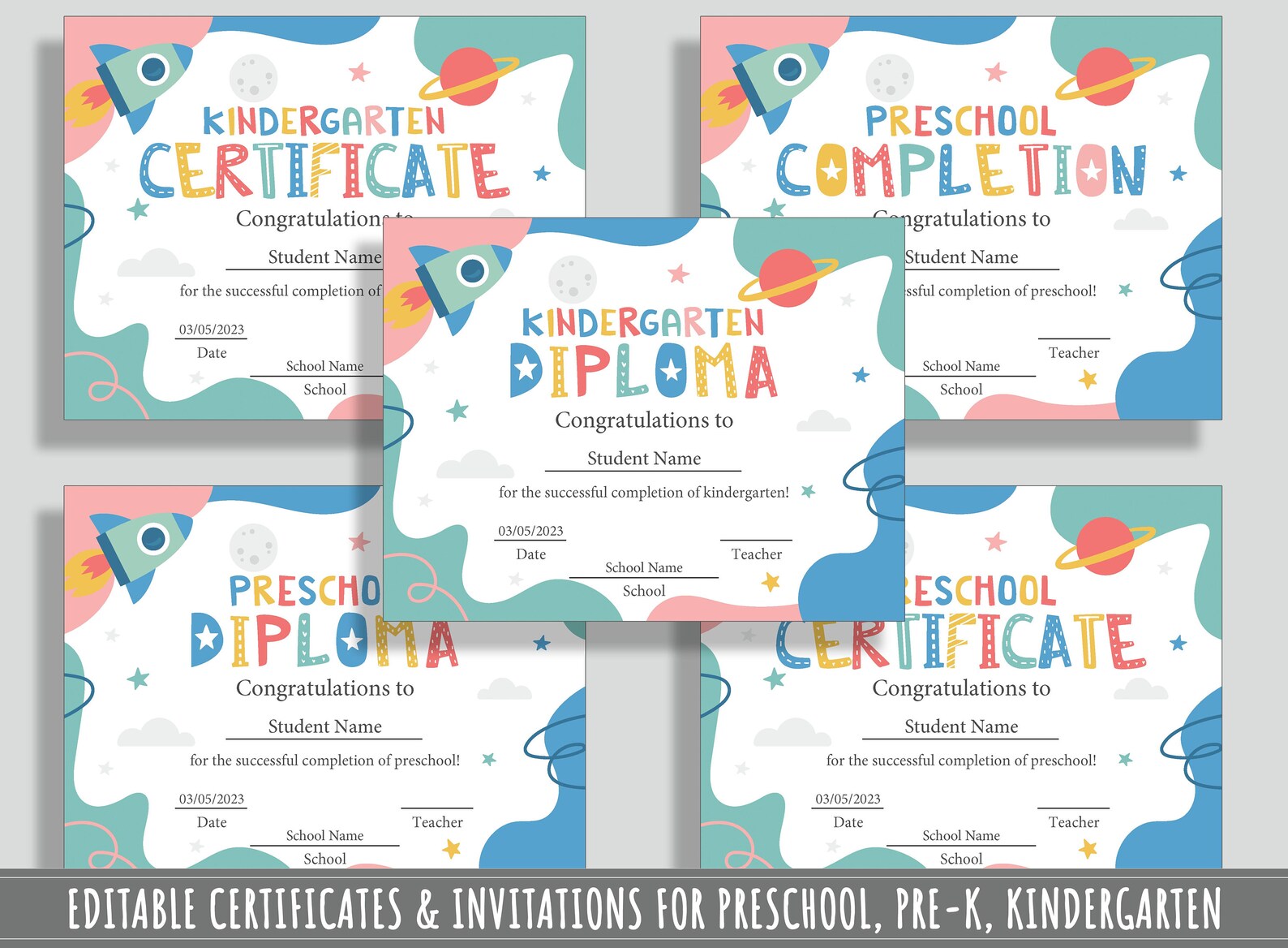 Customizable Preschool, Pre-k, and Kindergarten Graduation Diplomas ...