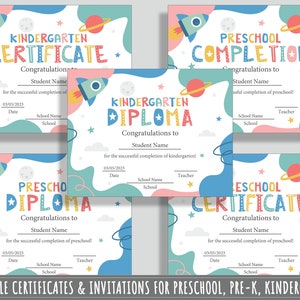 Customizable Preschool, Pre-k, and Kindergarten Graduation Diplomas ...