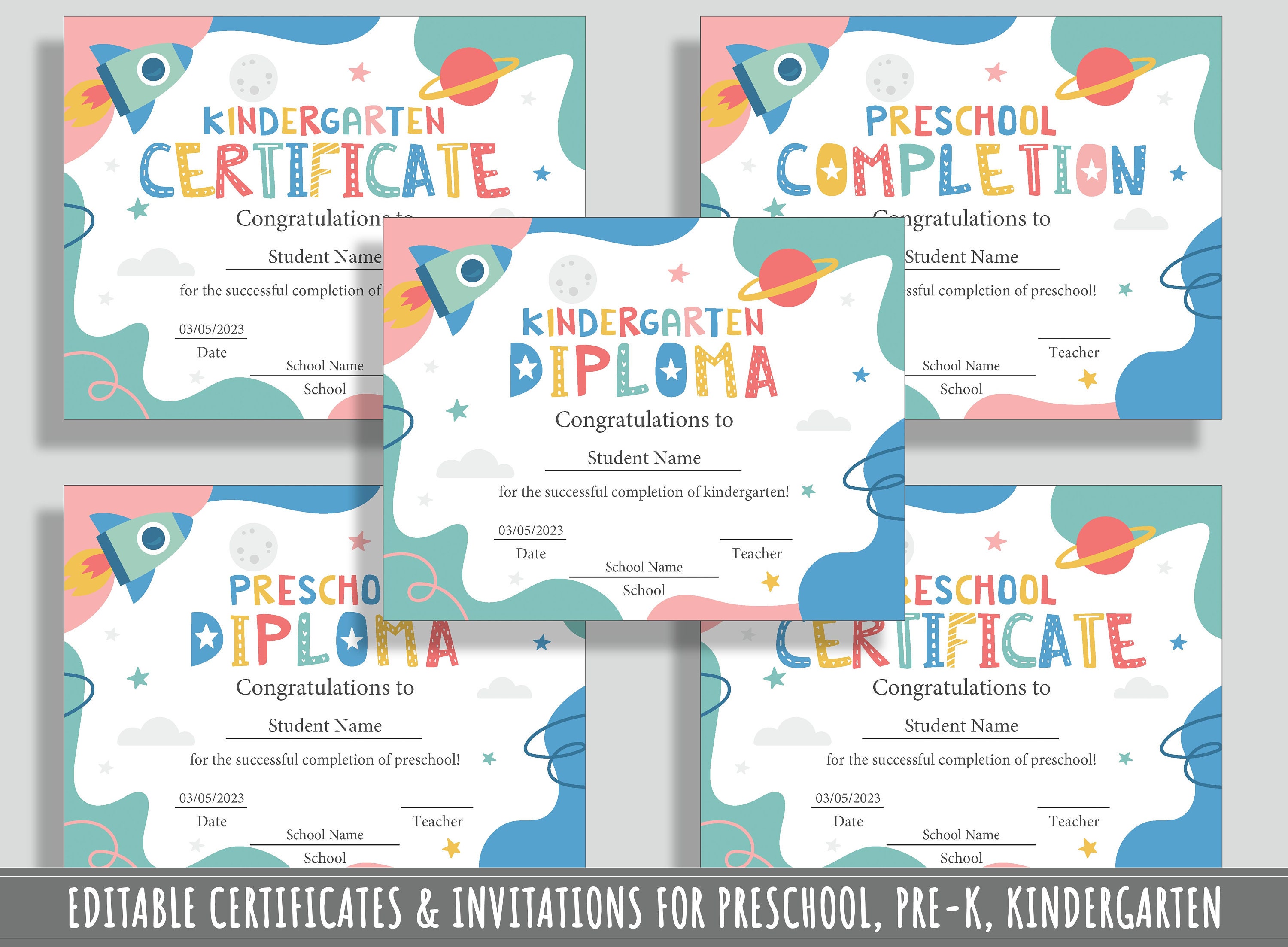 Customizable Preschool, Pre-k, and Kindergarten Graduation Diplomas ...