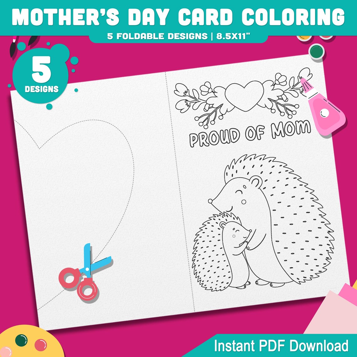 Mother’s Day Card Coloring for Kids – 5 Cute Foldable Designs With ...