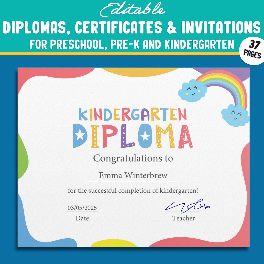 37 Editable Kindergarten, Pre-k, and Preschool Diplomas, Certificates ...