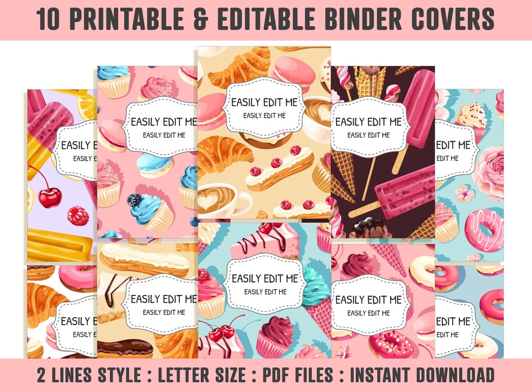 Food Binder Cover 10 Printable & Editable Binder - Etsy