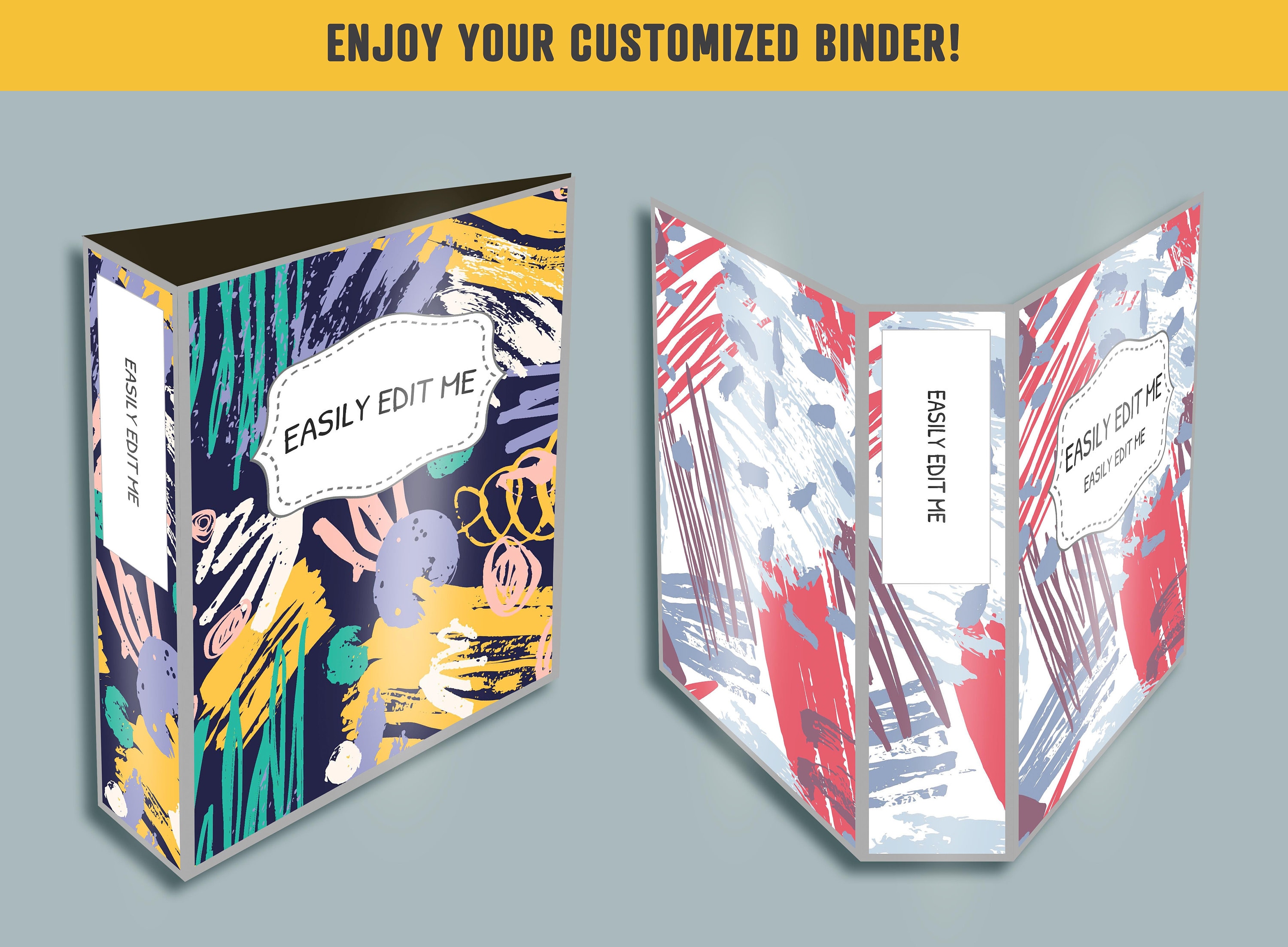 Abstract Doodle Pattern Binder Cover, 10 Printable & Editable Binder ...