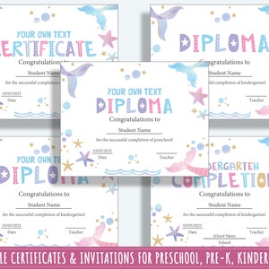 Editable Diplomas, Certificates, Invitations for Prek, K, 1st, and 2nd ...