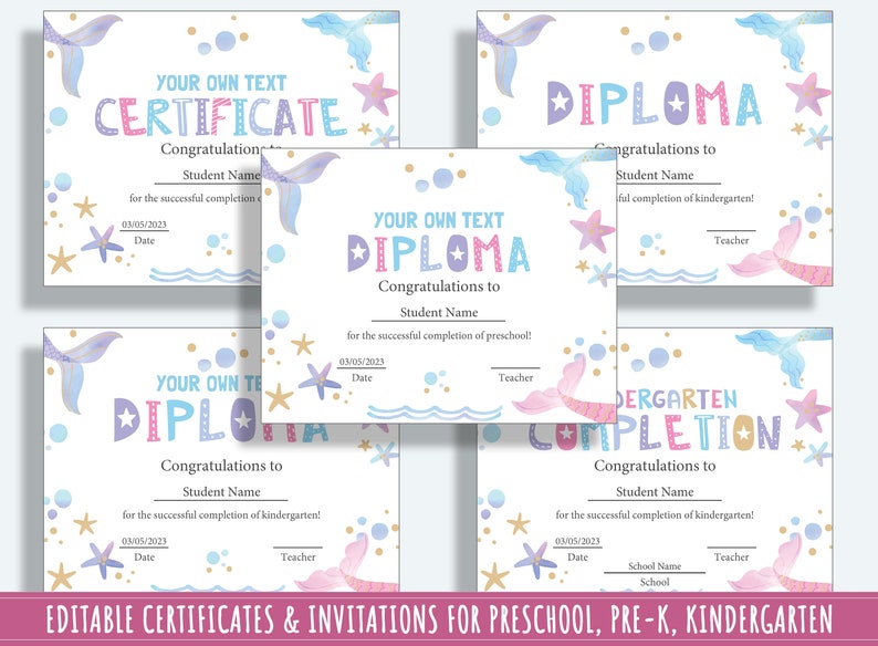 Editable Diplomas, Certificates, Invitations for Prek, K, 1st, and 2nd ...