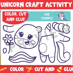 Cute Unicorn Craft Activity - Color, Cut, and Glue for Prek to 2nd ...