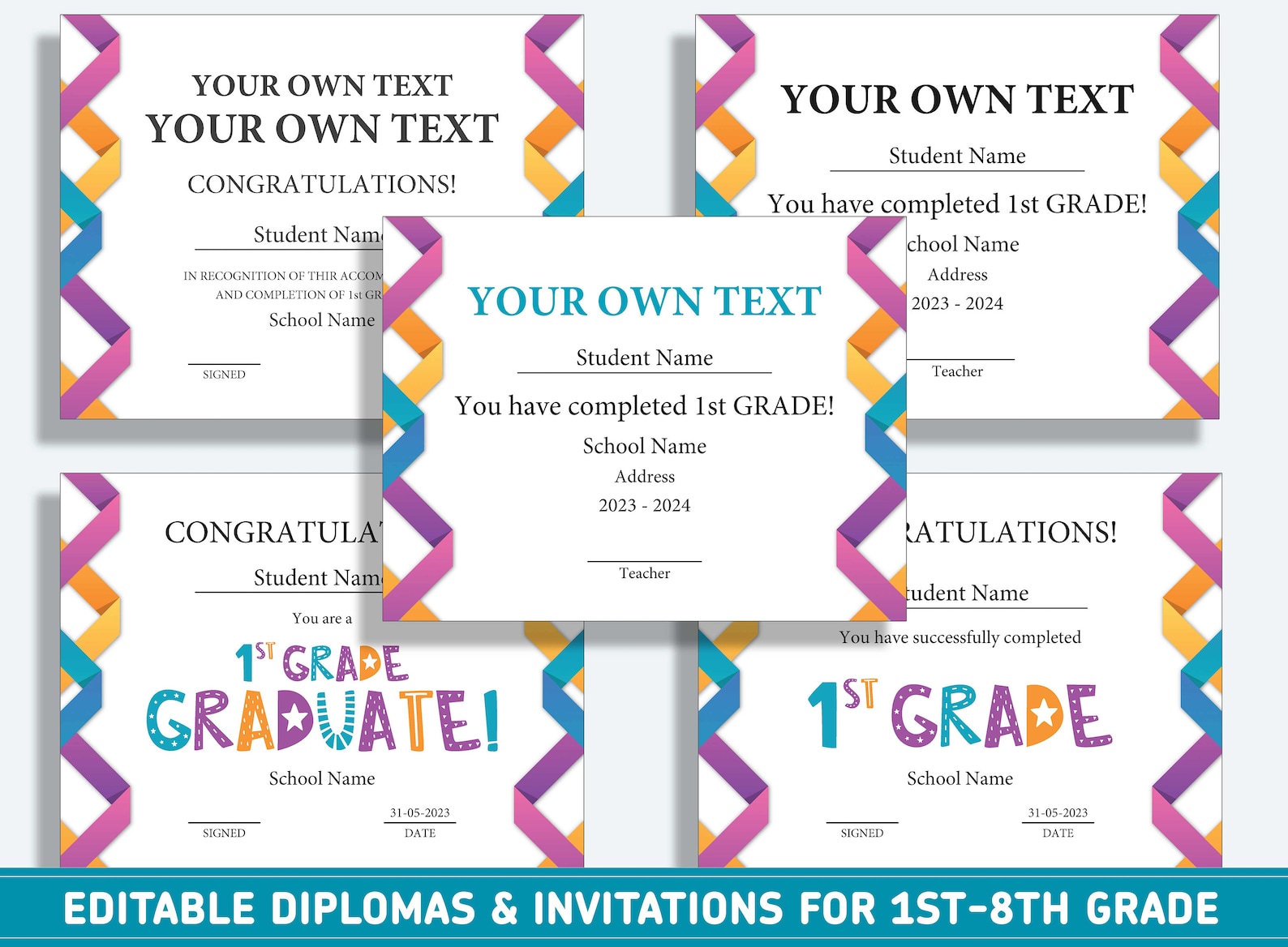 Editable 6th Grade Diploma 1st to 8th Grade Diploma - Etsy