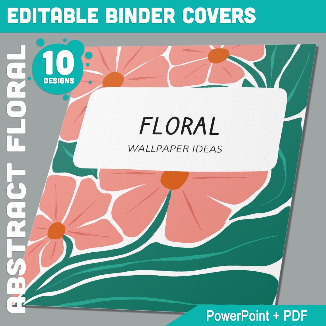 10 Editable Abstract Floral Binder Covers, Includes 1, 1.5, 2" Spines ...