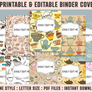 Cups and Teapots Binder Cover, 10 Printable & Editable Binder Covers ...