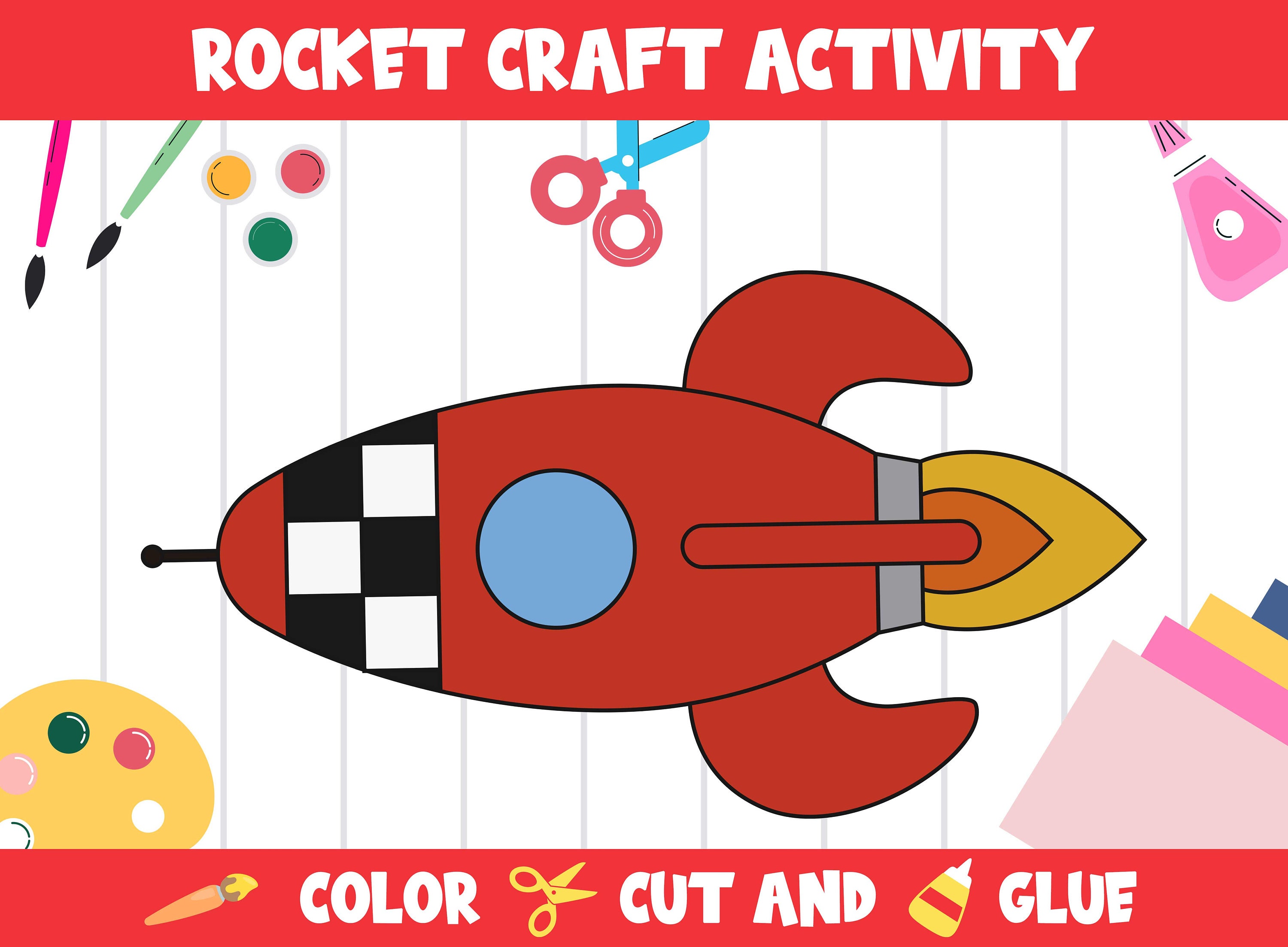 Rocket Craft Activity Color, Cut, and Glue for Prek to 2nd Grade, PDF ...