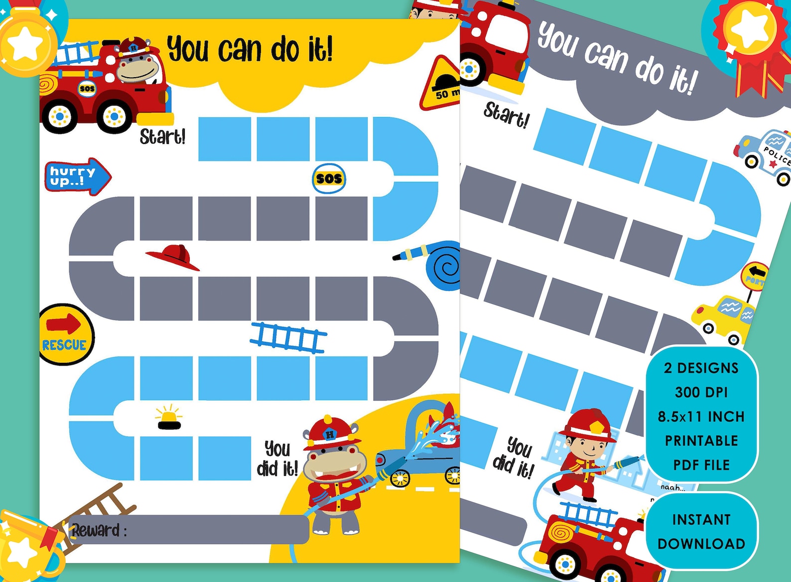 Printable Fire Rescue Reward Chart Fire Truck/firefighter - Etsy