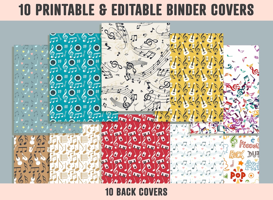 Musical Notes Binder Cover, 10 Printable/editable Coversspines, Teacher ...