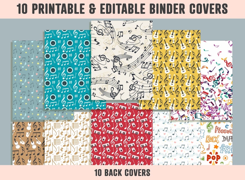 Musical Notes Binder Cover, 10 Printable/editable Coversspines, Teacher ...