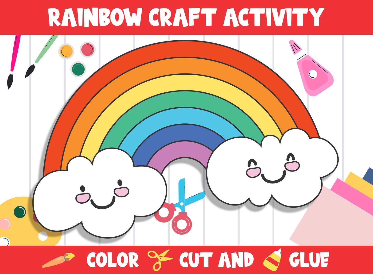 Cute Rainbow Craft Activity - Color, Cut, and Glue for Prek to 2nd ...