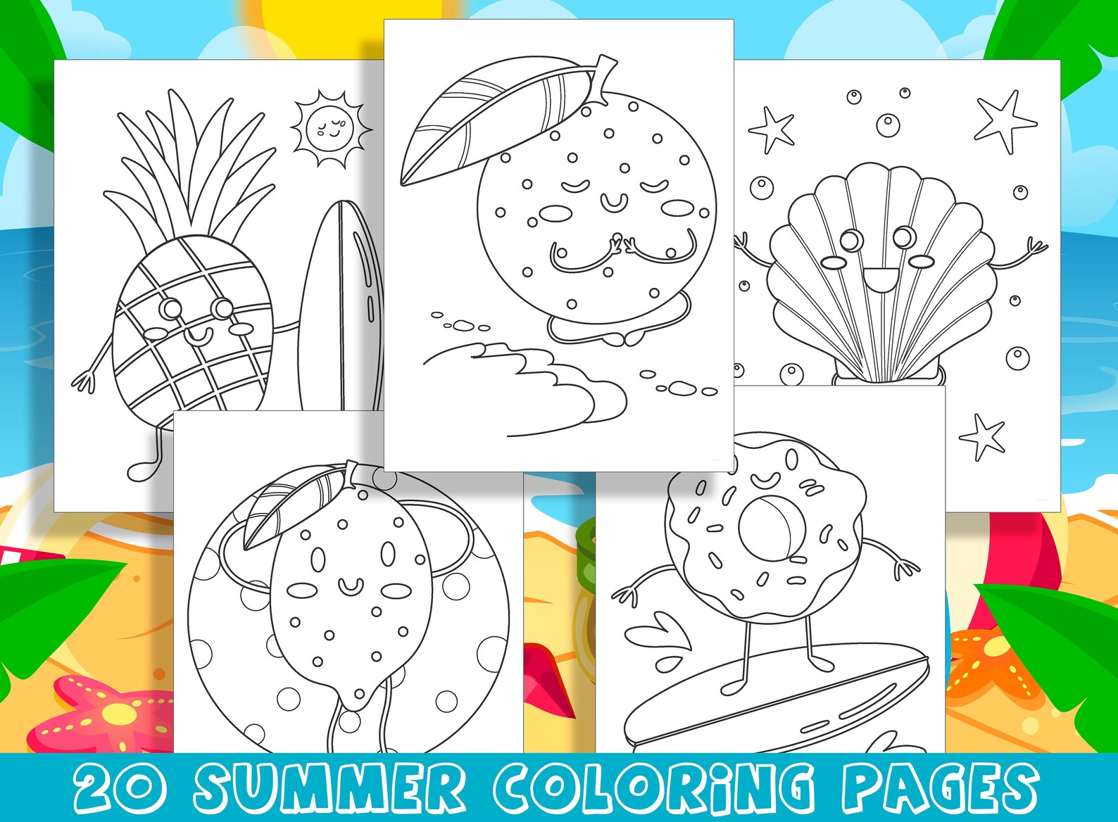Summer Fun Character Coloring Pages: 20 Playful Designs for - Etsy