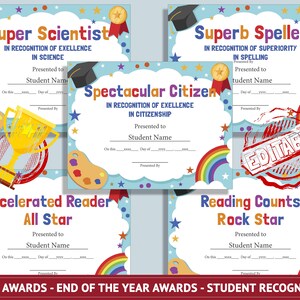 Editable Student Awards, End of the Year Classroom Awards - Student ...