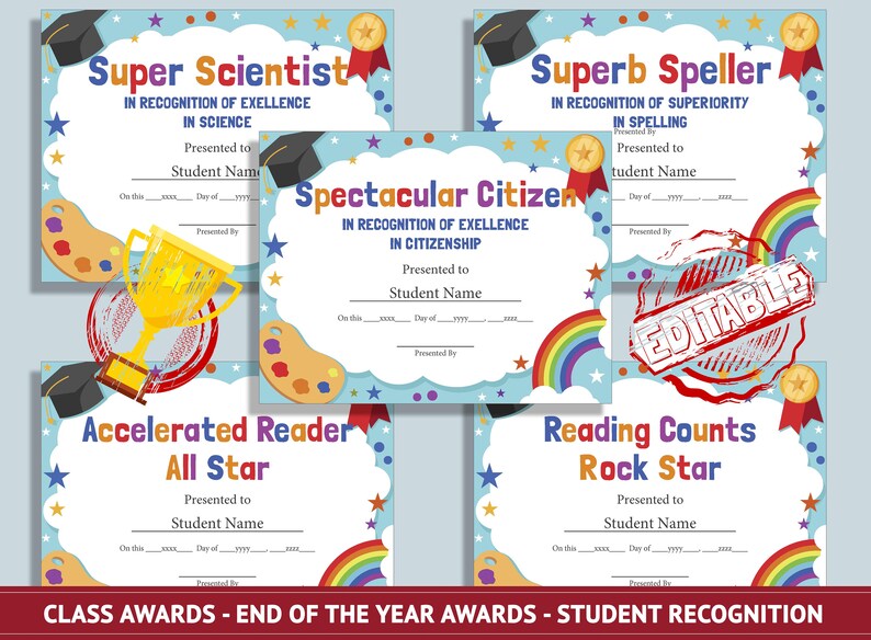 Editable Student Awards, End of the Year Classroom Awards - Student ...