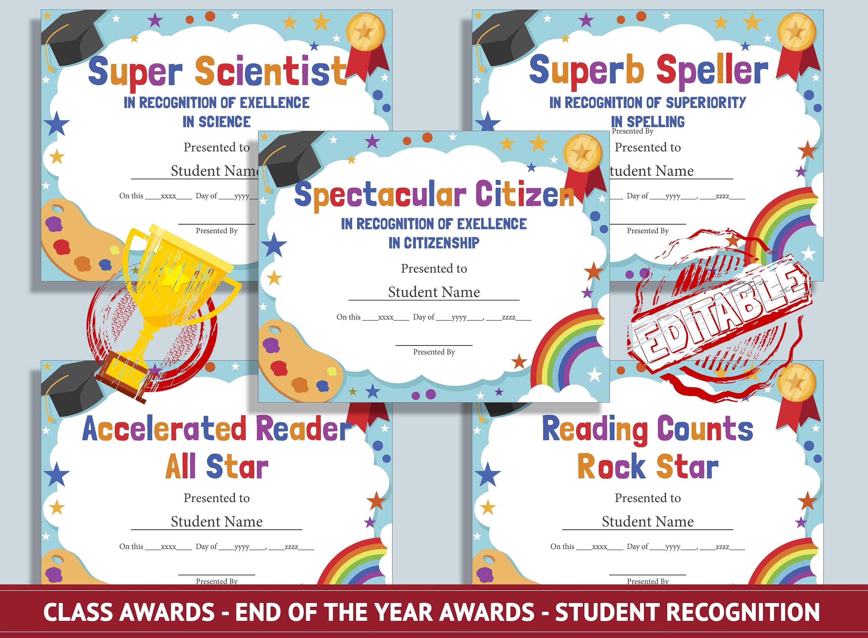 Editable Student Awards, End of the Year Classroom Awards Student ...