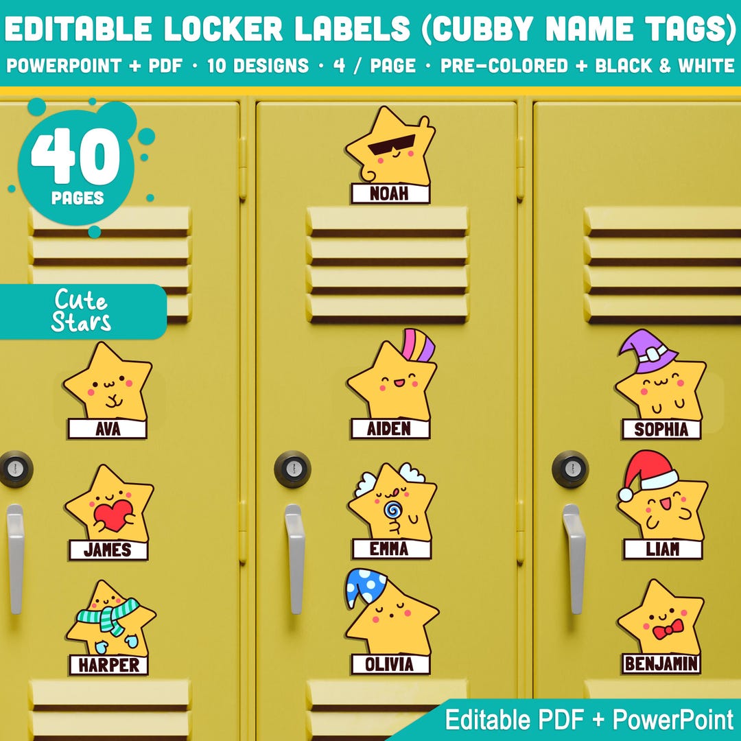Editable Locker Labels (cubby Name Tags), Cute Star Themed, 10 Designs ...