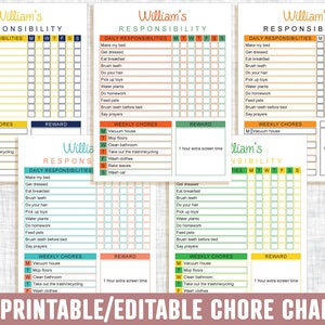 Chore Chart Printable, 20 Responsibility Chore Chart for Kids, Fully ...