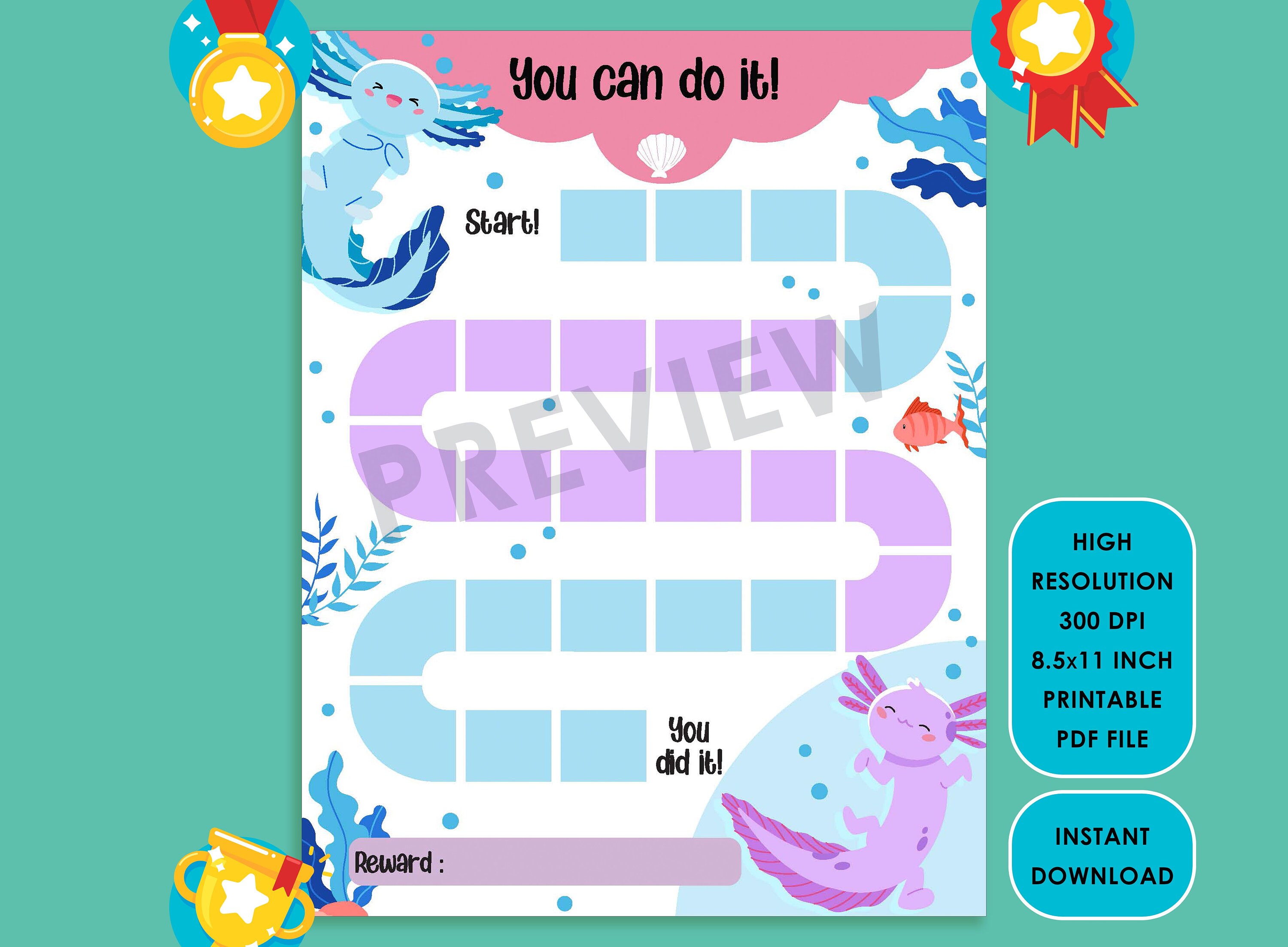Printable Axolotl Reward Chart Ajolote Behavior Chart - Etsy