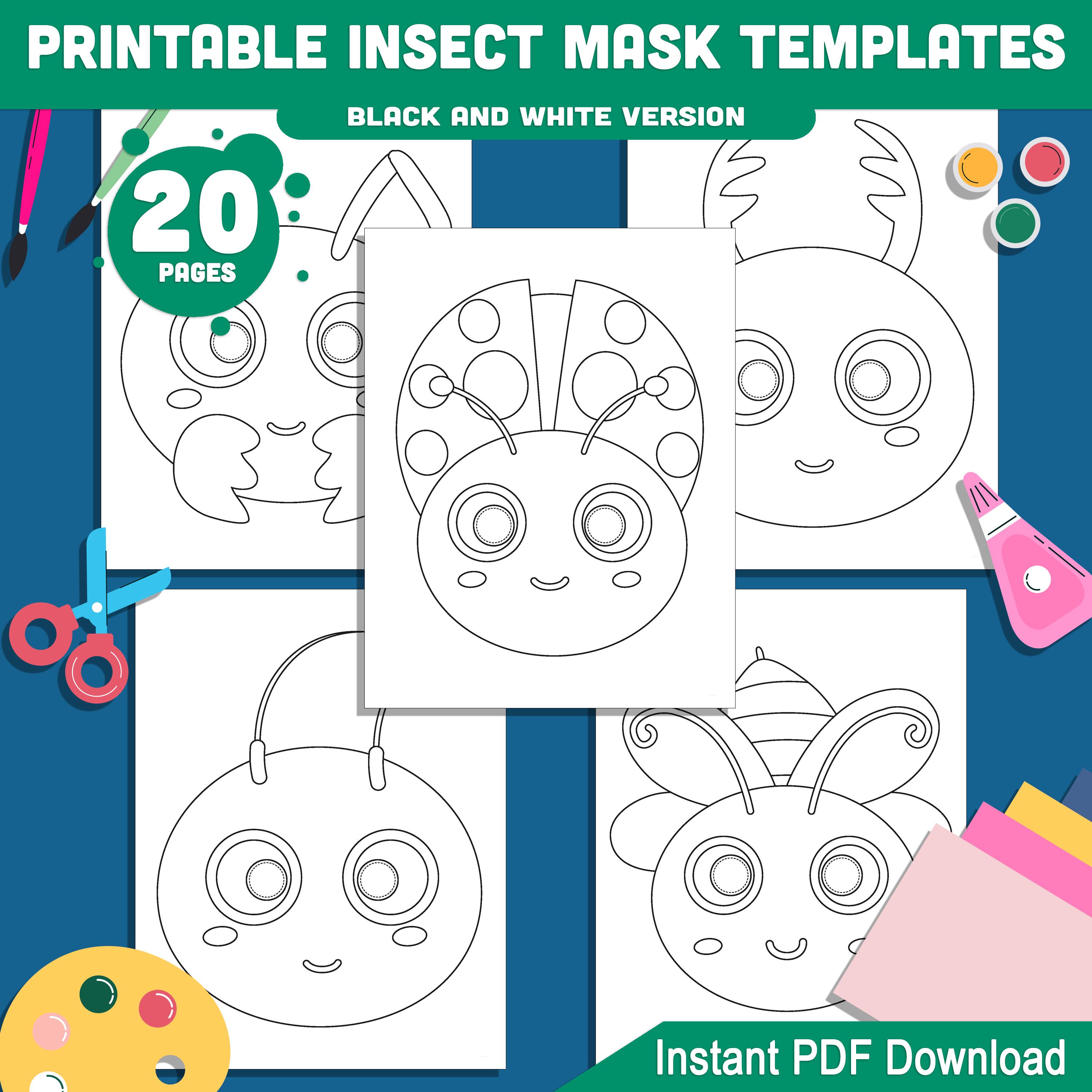 Printable Insect Mask Templates: 20 Fun Bug-themed Pages, Pre-colored ...