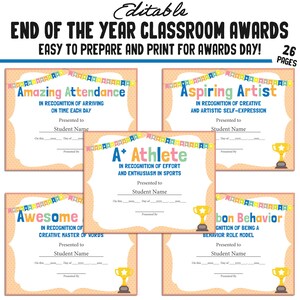 Printable & Editable End of Year Awards Certificates, 26 Pages, PDF ...
