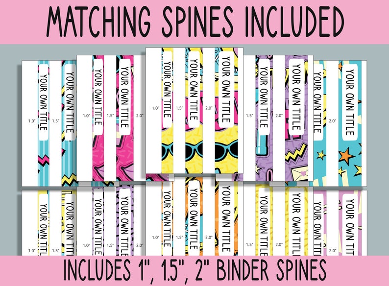 10 Editable 90s Pattern Binder Covers, Includes 1, 1.5, 2" Spines ...