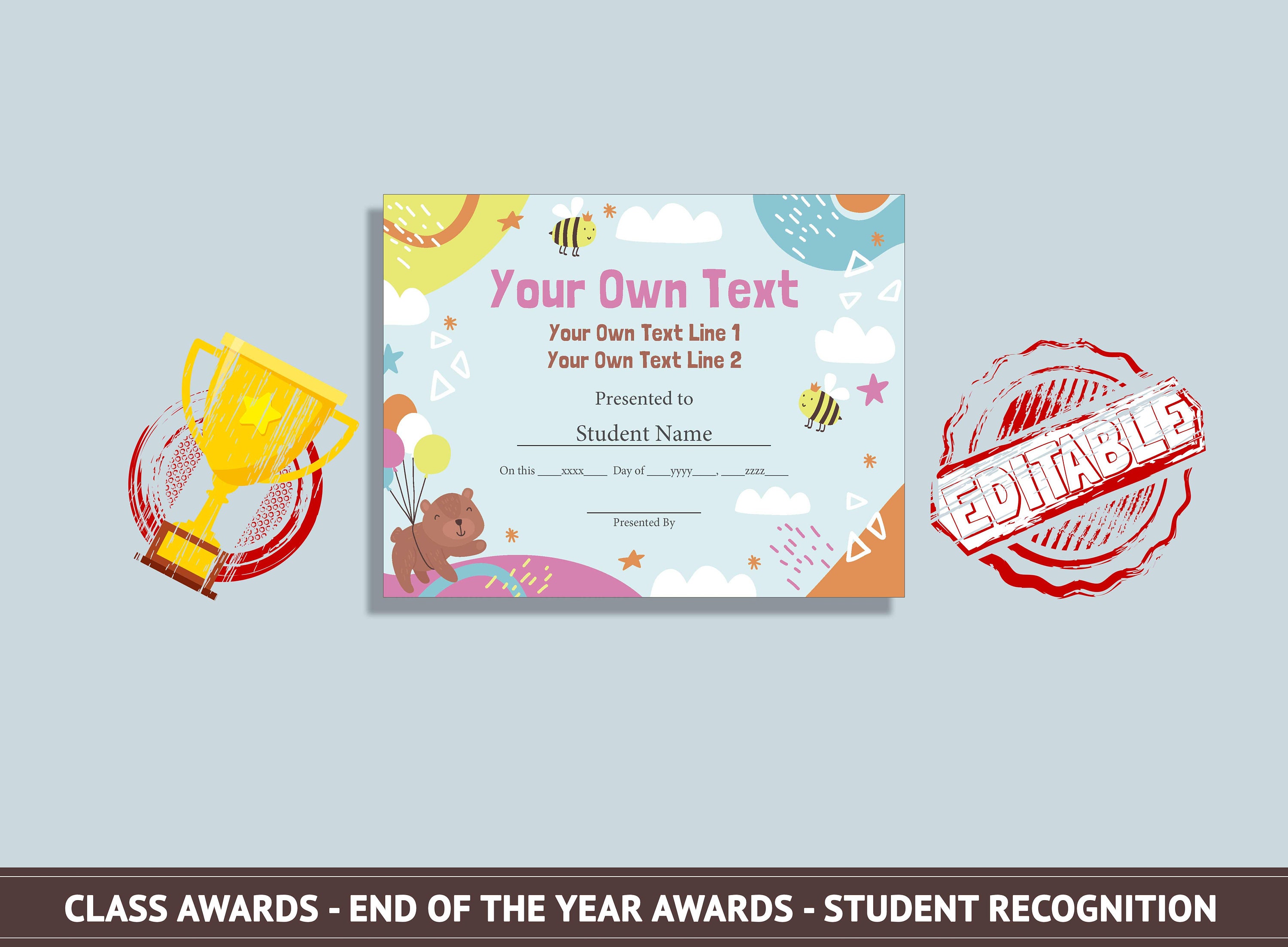 Editable End of the Year Classroom Awards Student Recognition, PDF File ...