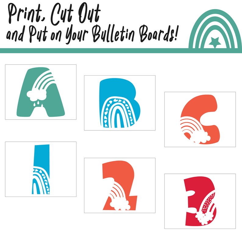 Rainbow Bulletin Board Letters A Z, Letters and Numbers,1 and 2 per ...