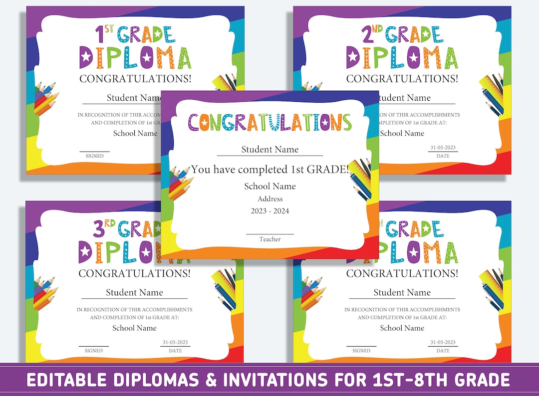 Editable Second Grade Diploma 1st to 8th Grade Diploma - Etsy
