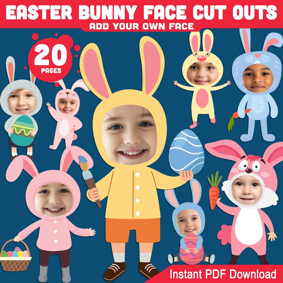 Easter Bunny Face Cut Out: 20 Printable Templates for a Fun DIY Photo ...