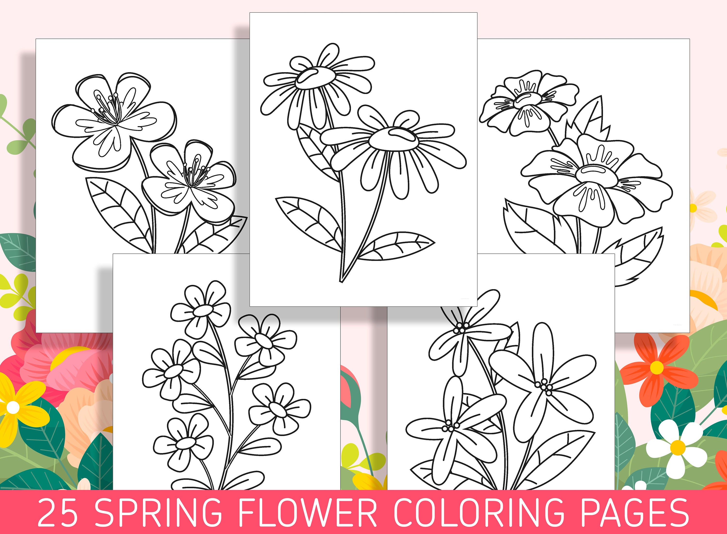 Spring Into Color: 25 Flower Coloring Sheets for Preschool and ...