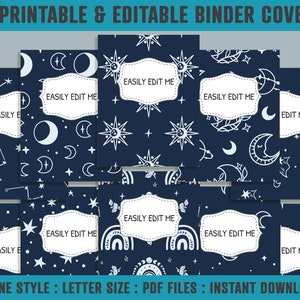 Moon, Rainbow, Stars Binder Cover, 10 Printable & Editable Binder ...