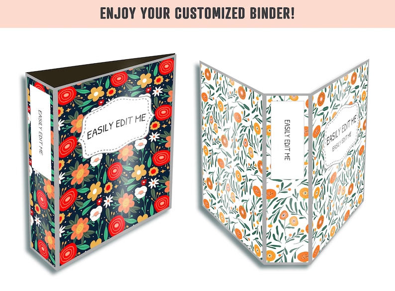 Floral Binder Cover Template, 10 Printable & Editable Binder ...
