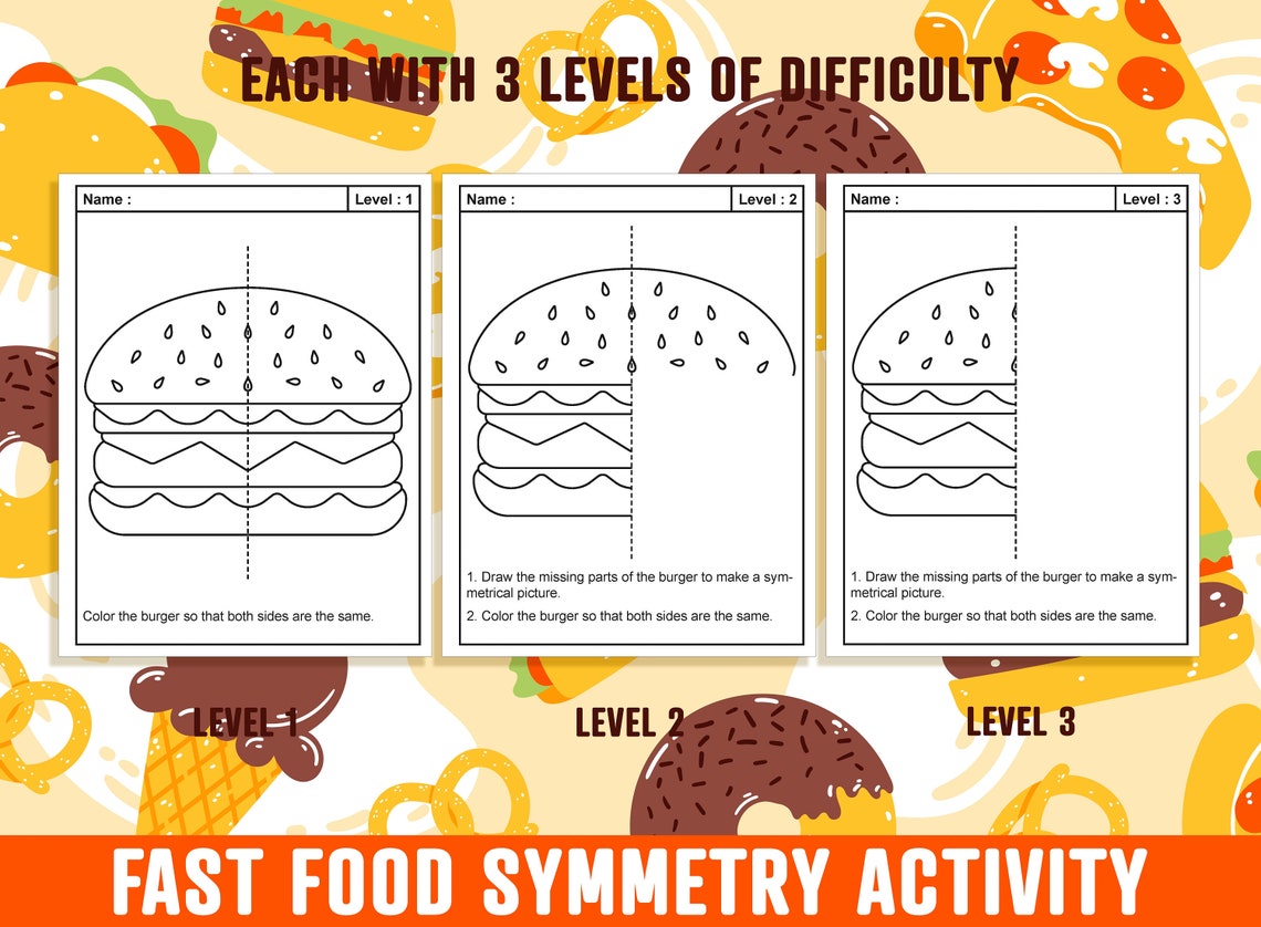 Fast Food Symmetry Worksheet, Fast Food Theme Lines of Symmetry ...