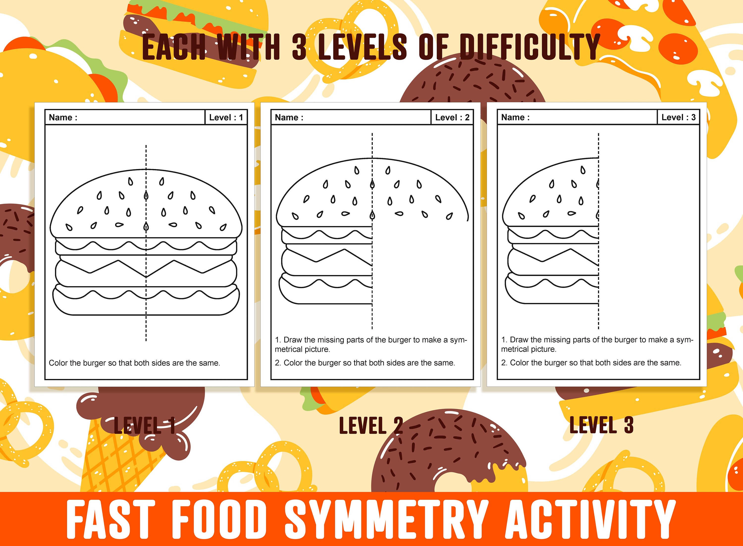Fast Food Symmetry Worksheet, Fast Food Theme Lines of Symmetry ...
