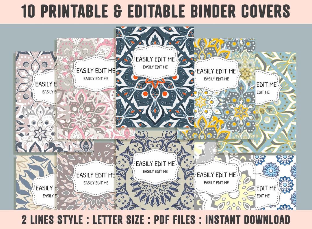 Mandala Binder Cover, 10 Printable/editable Binder Coversspines, Hand ...