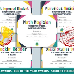 Editable End of School Awards, End of the Year Awards, Student ...