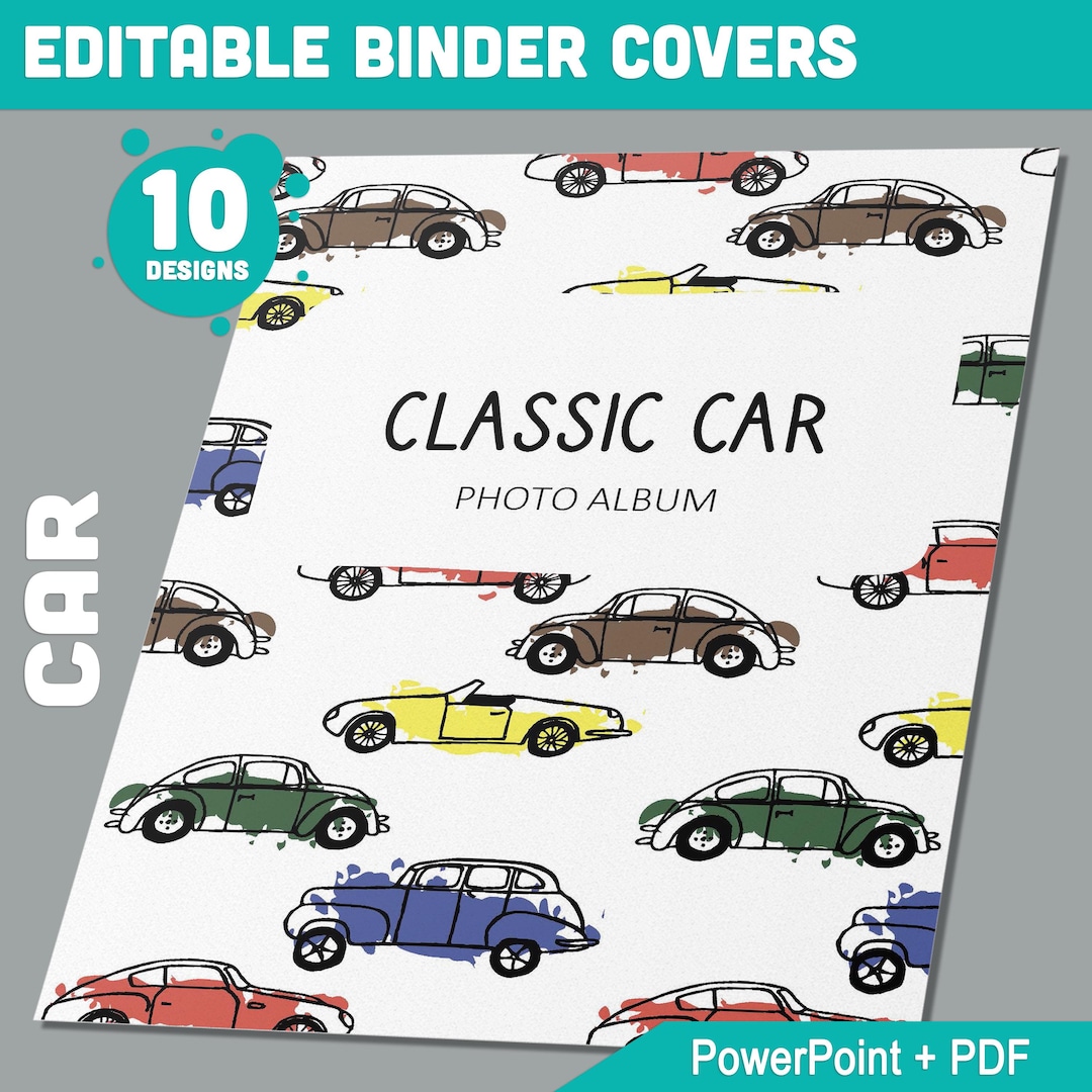 10 Editable Car Pattern Binder Covers, Includes 1, 1.5, 2" Spines ...