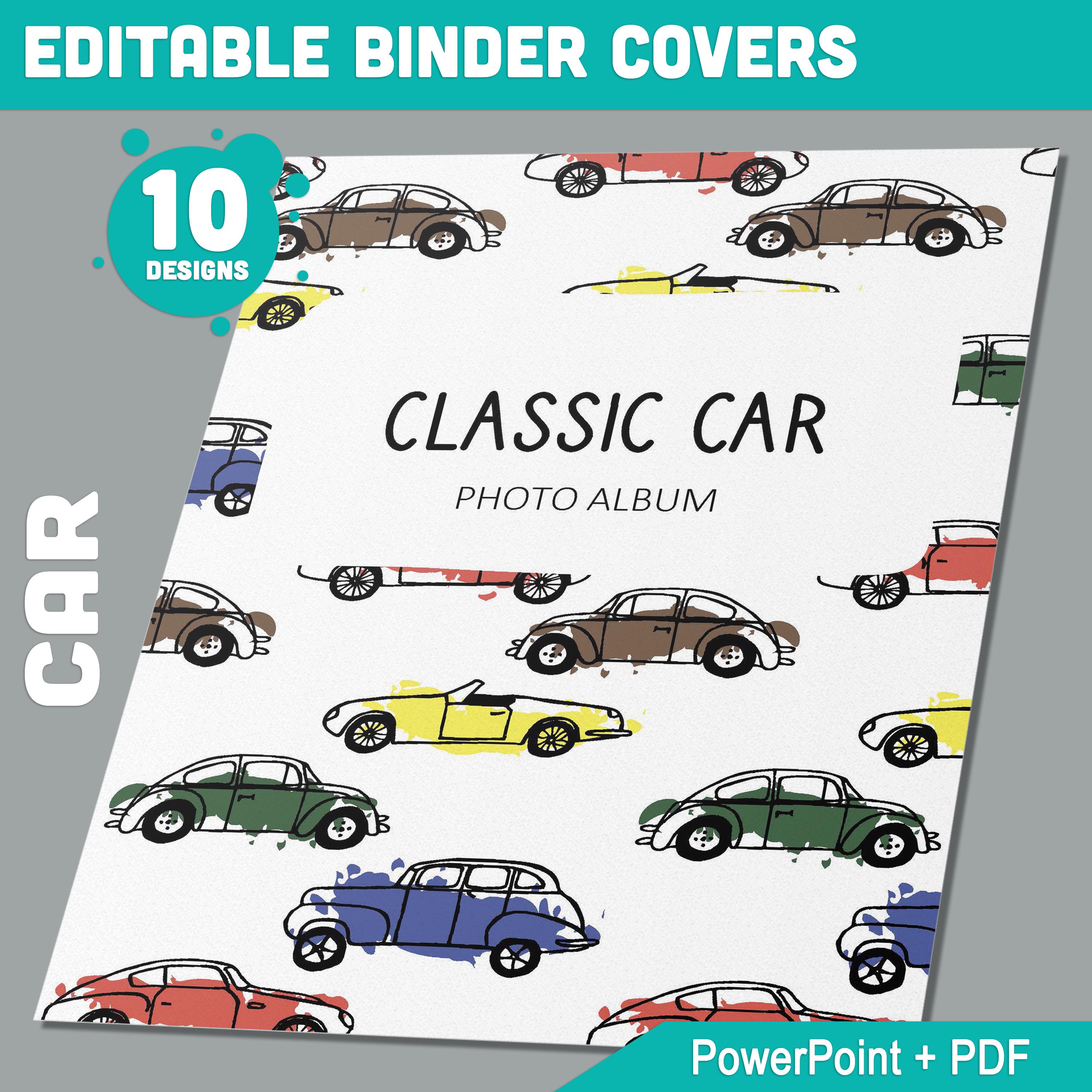 10 Editable Car Pattern Binder Covers, Includes 1, 1.5, 2" Spines ...