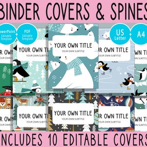 10 Editable Winter Binder Covers, Includes 1, 1.5, 2" Spines, Available ...